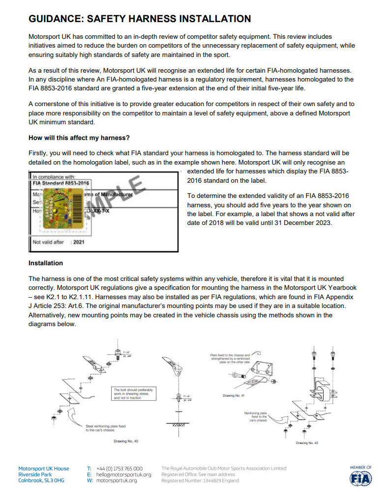 Motorsport UK Harness Guidance | MSAR
